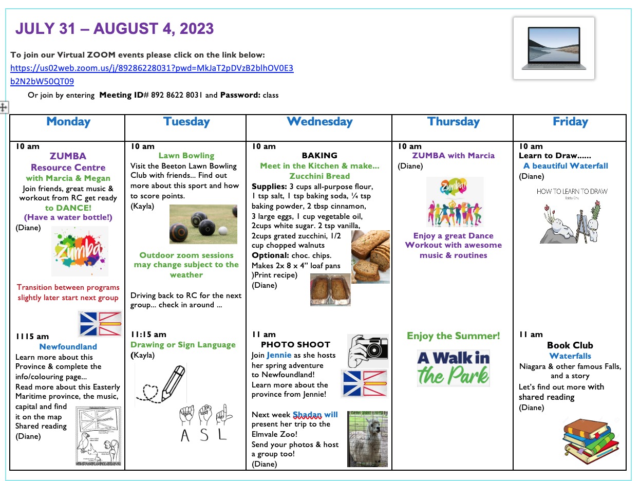 Program Calendar | Community Living Association for South Simcoe