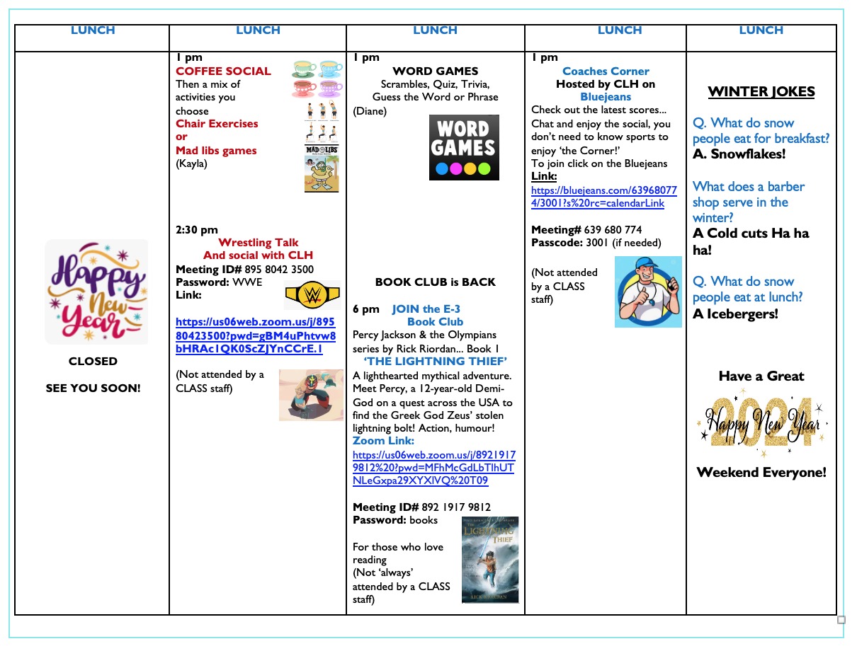 Program Calendar | Community Living Association for South Simcoe